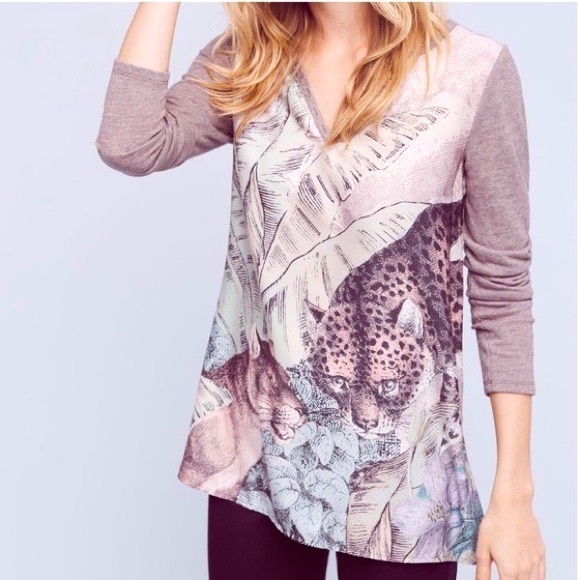 Anthropologie | Tops | Anthropologie Akemikin Jaguar Jungle Henley Top ...